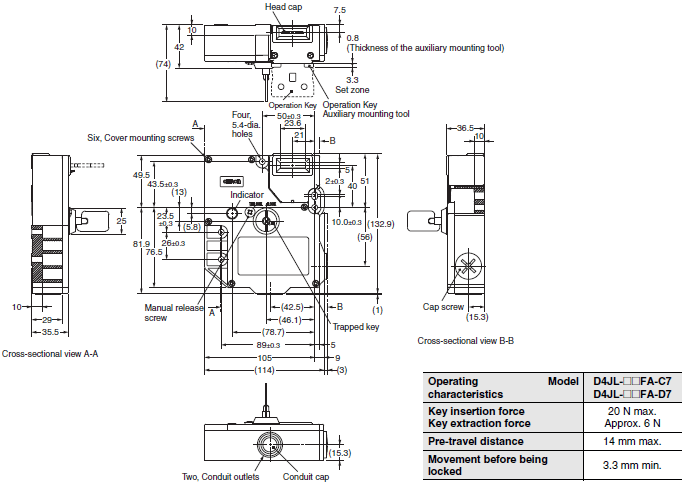 D4JL, D4JL-SK40 Guard Lock Safety-door Switch/Slide key/Dimensions | OMRON Industrial Automation ...