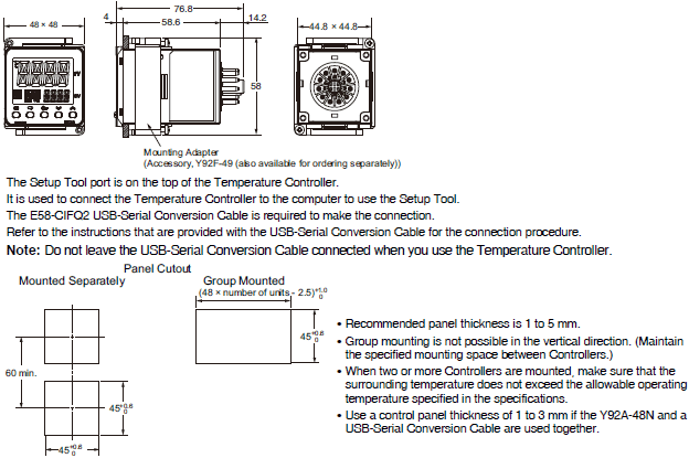 E5CC, E5CC-B, E5CC-U Digital Temperature Controller (48 x 48 mm)/Dimensions | OMRON Industrial ...