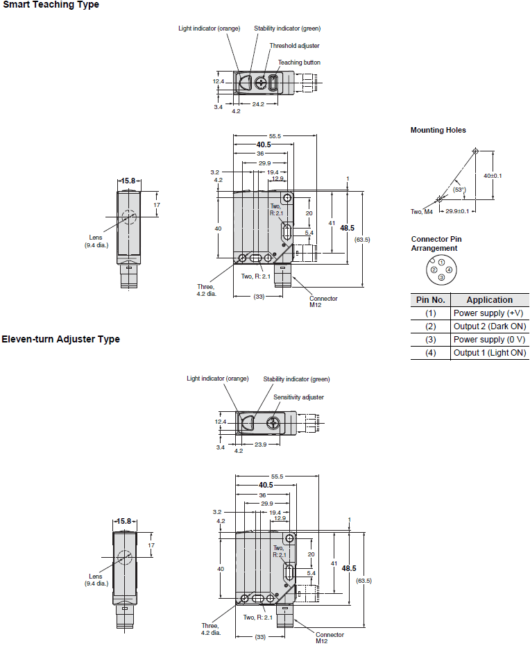 E3S-DB Transparent Object Detection Photoelectric Sensor/Dimensions | OMRON Industrial ...
