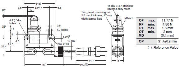 D4ER-[]N Oil-resistant Limit Switch/Dimensions | OMRON Industrial ...