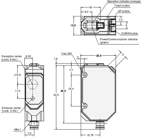 E3AS Series Distance-settable Photoelectric Sensor/Dimensions | OMRON ...