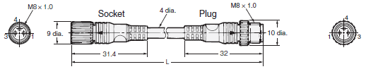 XS3 Round Water-resistant Connectors (M8/S8)/Dimensions | OMRON ...