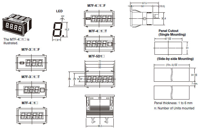 M7F Digital Display/Dimensions | OMRON Industrial Automation Singapore