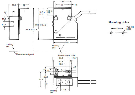 Z4W-V LED Displacement Sensor/Dimensions | OMRON Industrial Automation ...